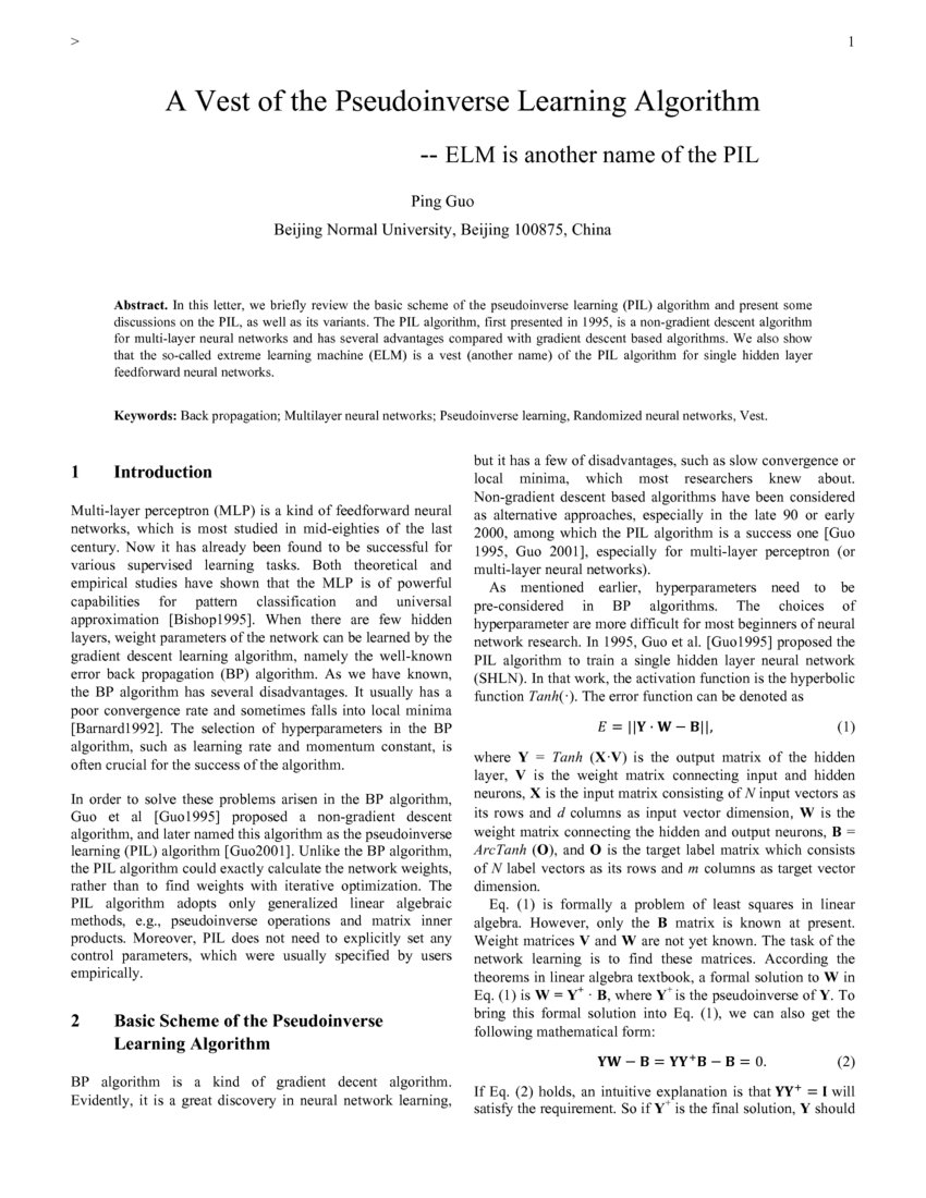 A Vest of the Pseudoinverse Learning Algorithm | DeepAI