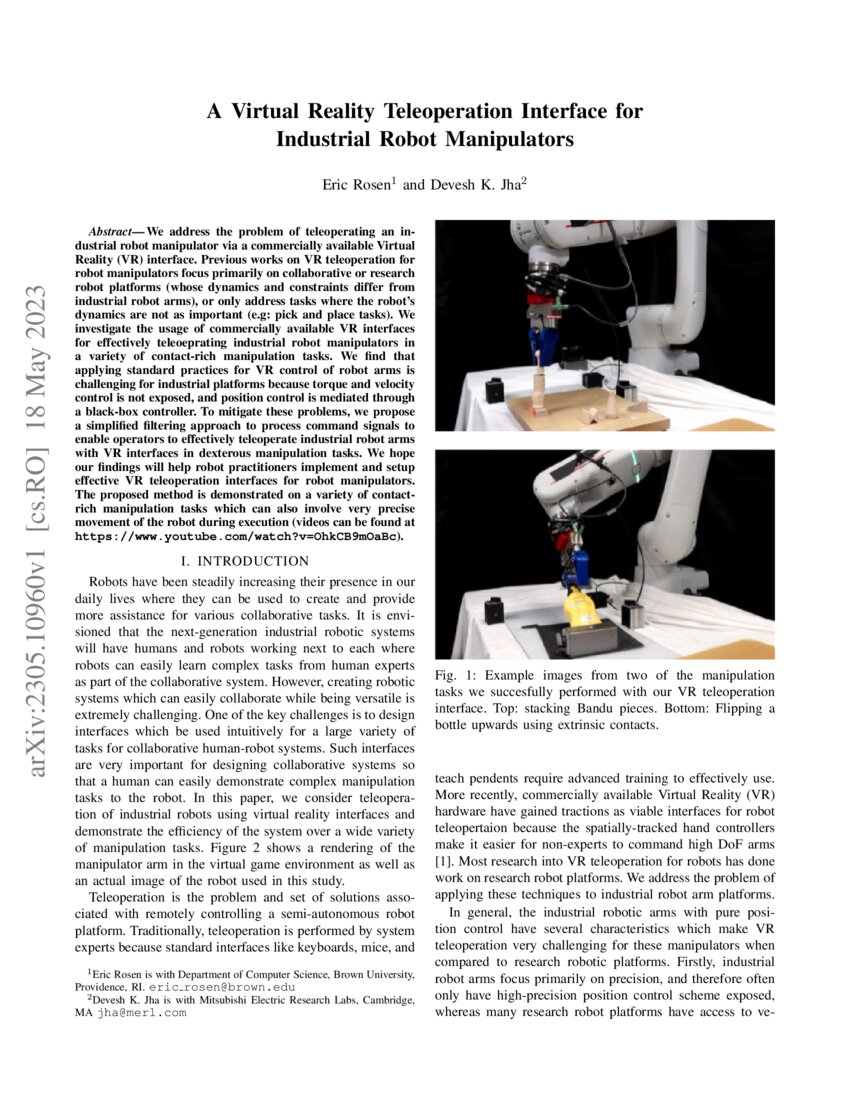 A Virtual Reality Teleoperation Interface For Industrial Robot Manipulators Deepai