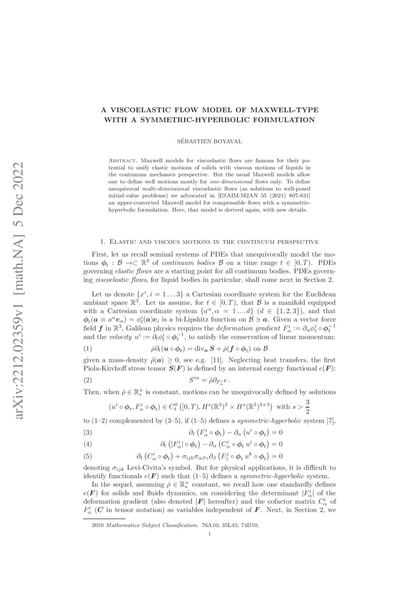 A viscoelastic flow model of Maxwell-type with a symmetric-hyperbolic formulation | DeepAI