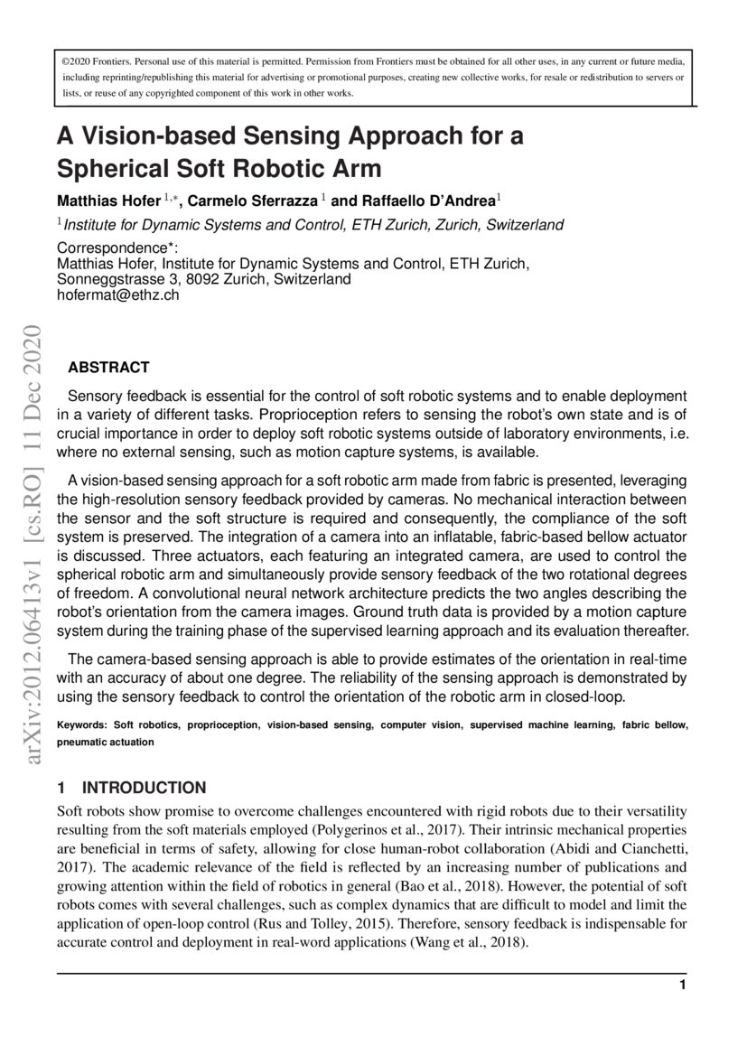 A Vision-based Sensing Approach for a Spherical Soft Robotic Arm | DeepAI