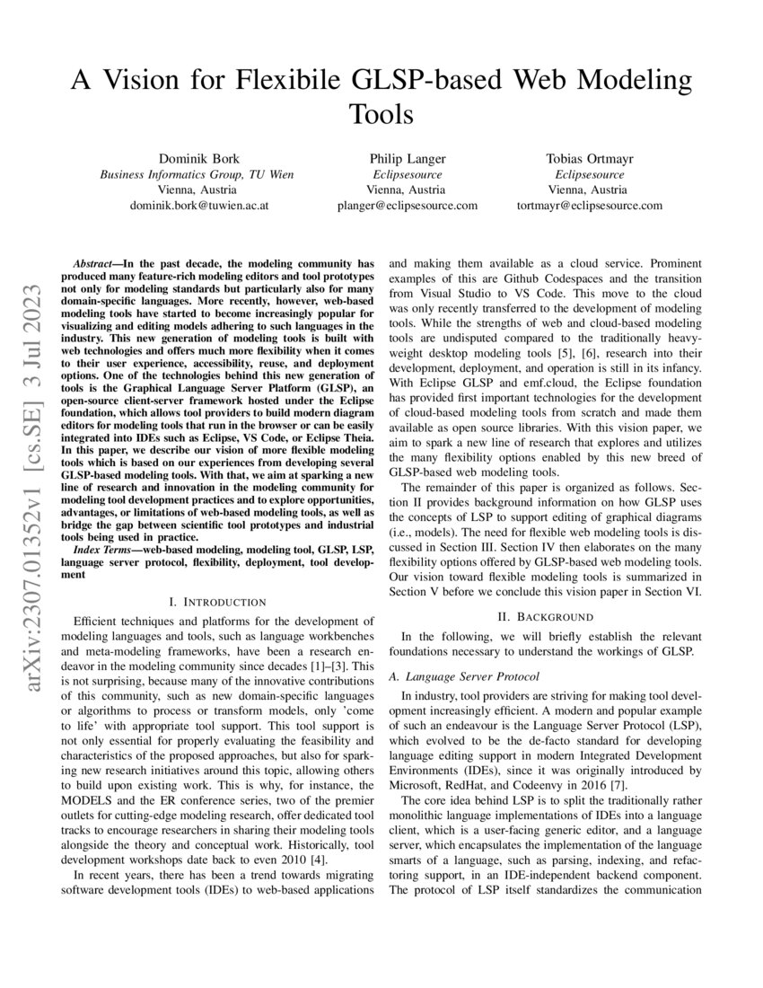 A Vision for Flexibile GLSP-based Web Modeling Tools | DeepAI