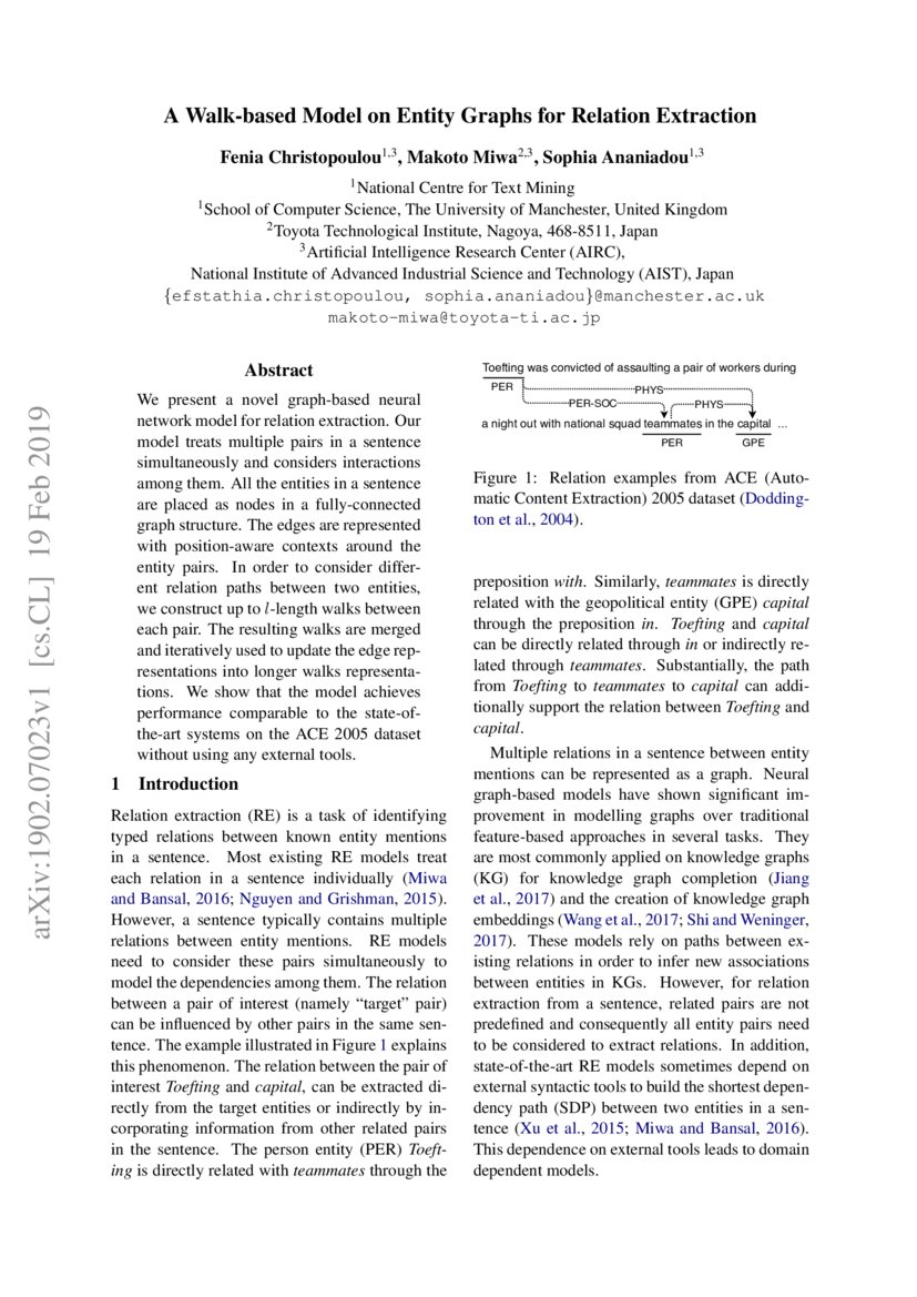 A Walk Based Model On Entity Graphs For Relation Extraction Deepai