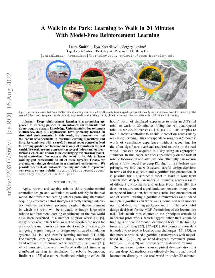A Walk in the Park: Learning to Walk in 20 Minutes With Model-Free ...