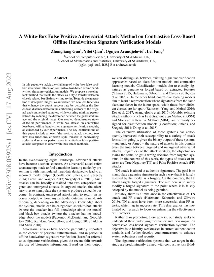 A White Box False Positive Adversarial Attack Method On Contrastive Loss Based Offline