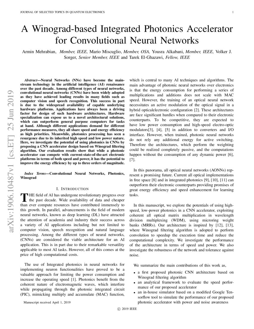 A Winograd-based Integrated Photonics Accelerator for Convolutional Neural Networks | DeepAI