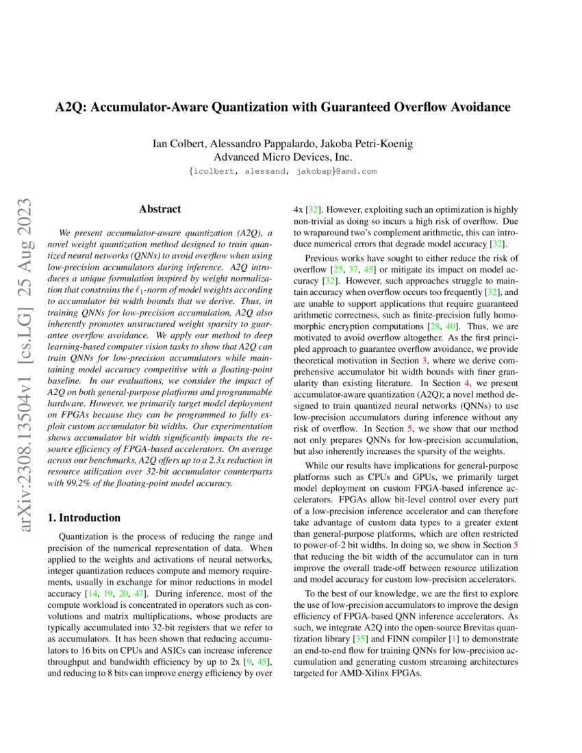 A2q Accumulator Aware Quantization With Guaranteed Overflow Avoidance Deepai