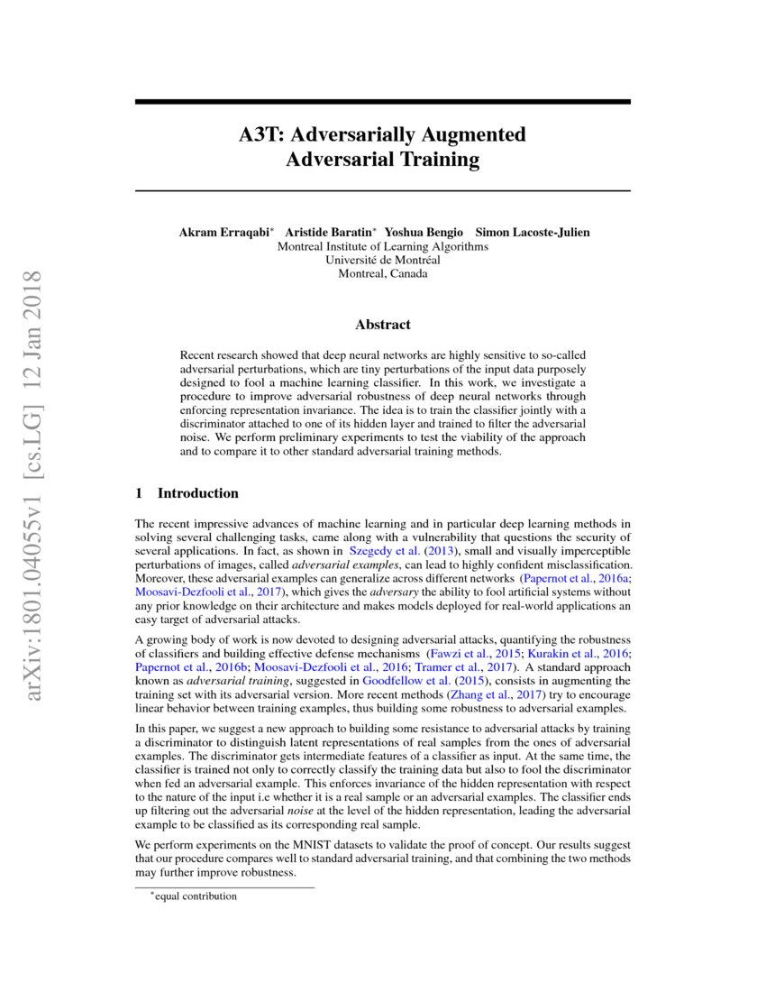 A3t Adversarially Augmented Adversarial Training Deepai
