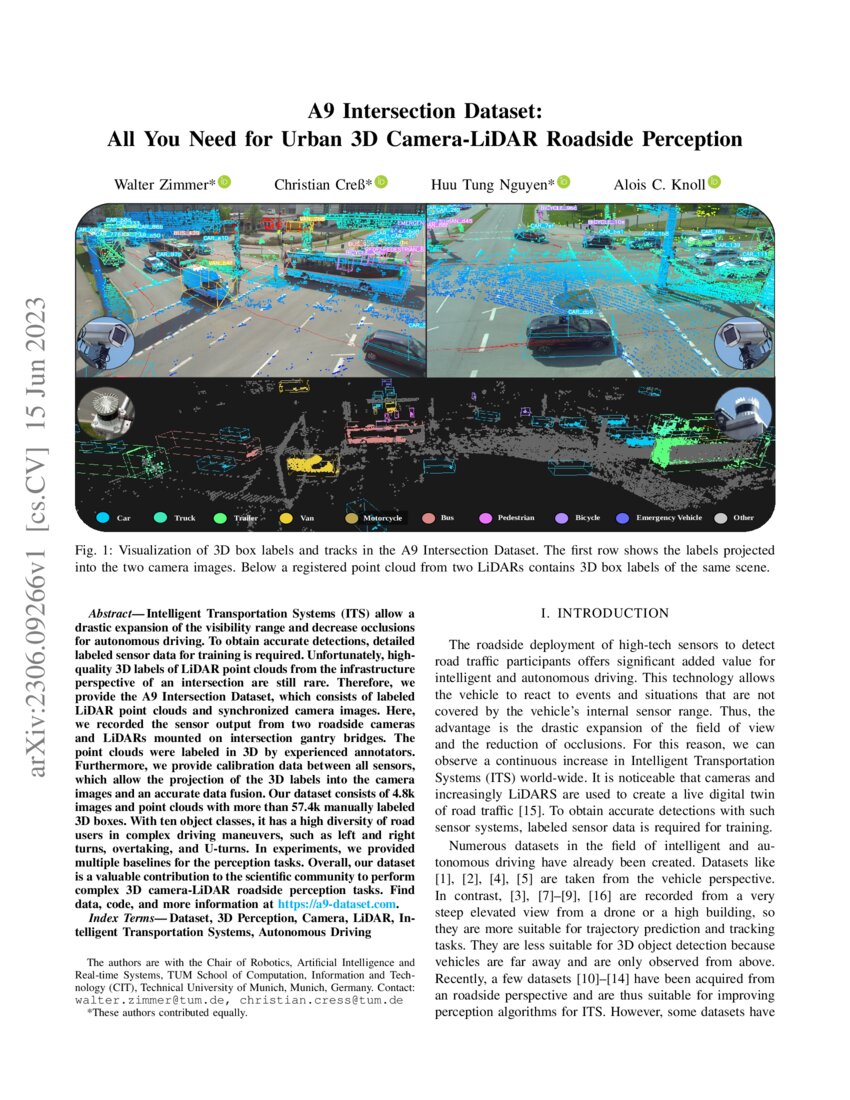 A9 Intersection Dataset: All You Need for Urban 3D Camera-LiDAR Roadside Perception | DeepAI