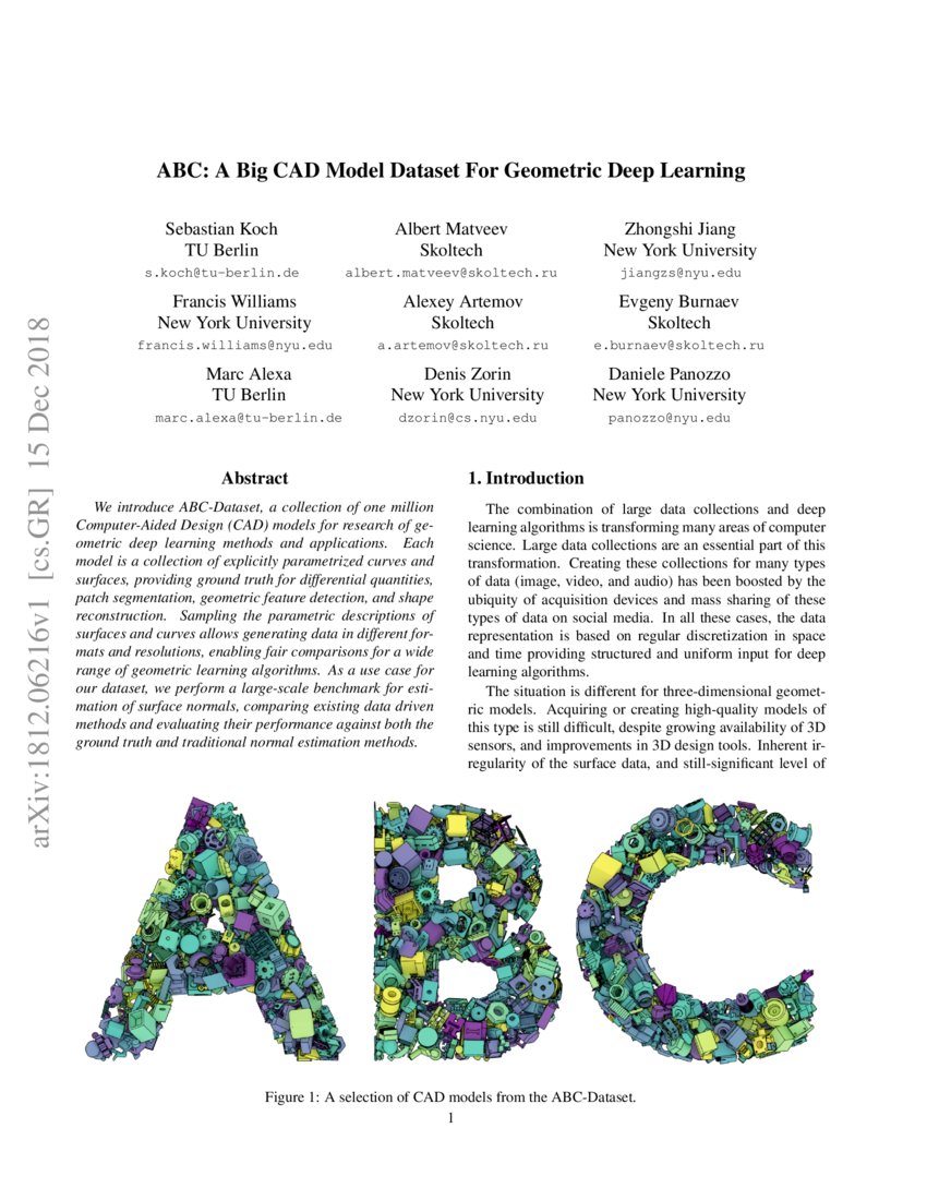 ABC: A Big CAD Model Dataset For Geometric Deep Learning | DeepAI
