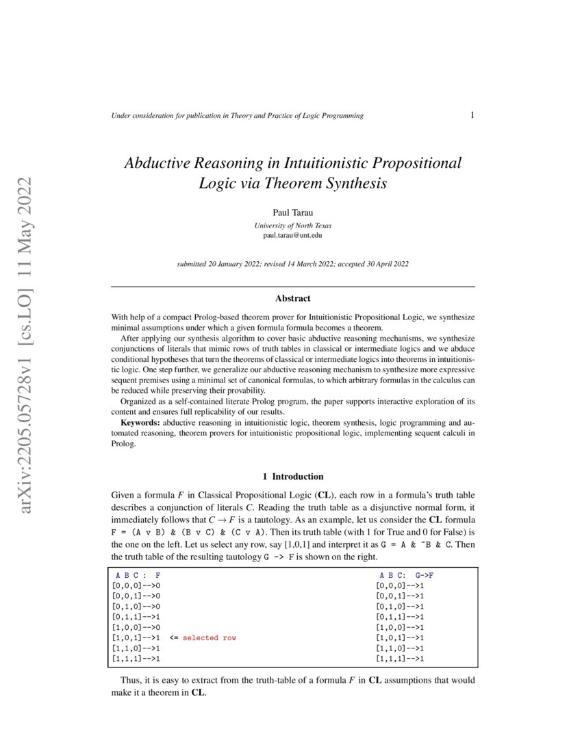 Abductive Reasoning In Intuitionistic Propositional Logic Via Theorem