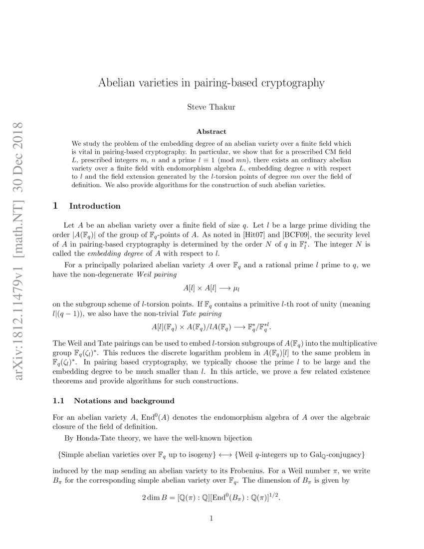 Abelian varieties in pairing-based cryptography | DeepAI