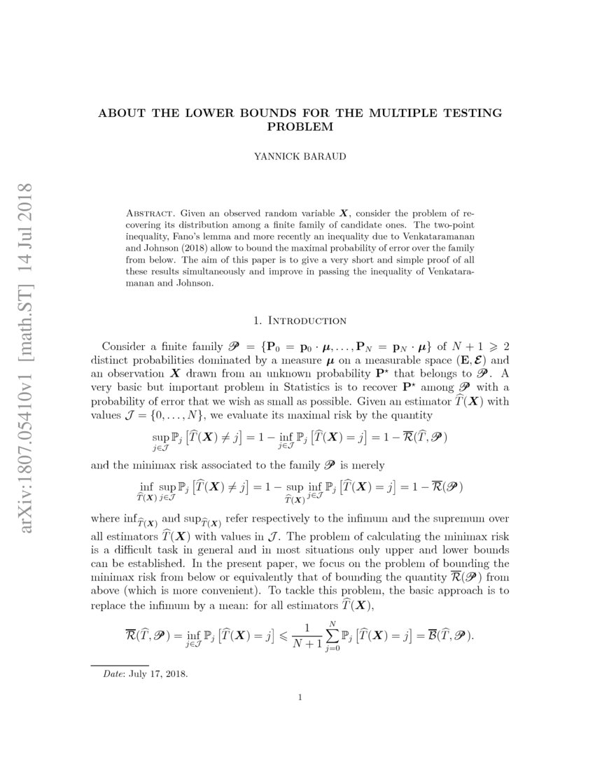 About the lower bounds for the multiple testing problem | DeepAI