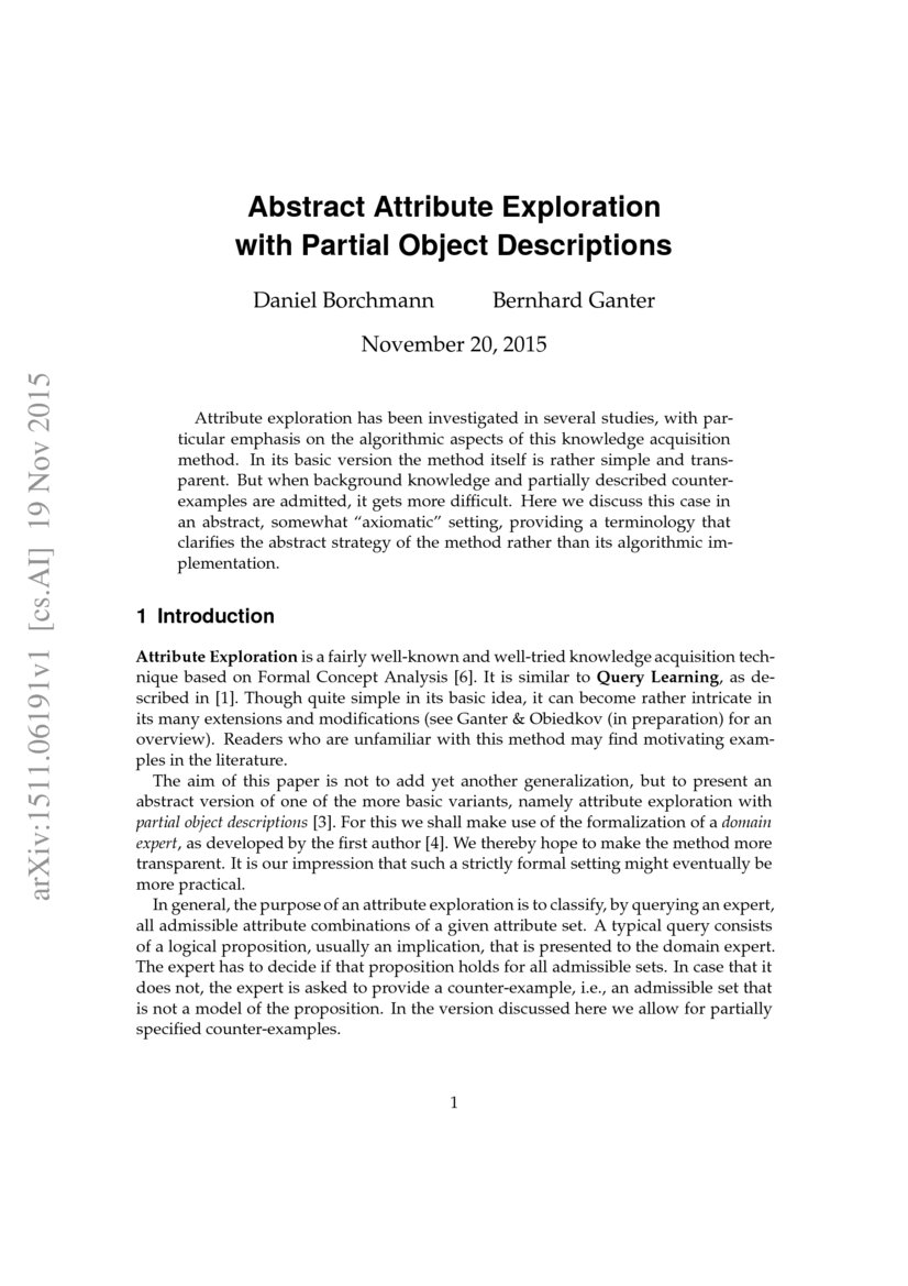Abstract Attribute Exploration With Partial Object Descriptions Deepai