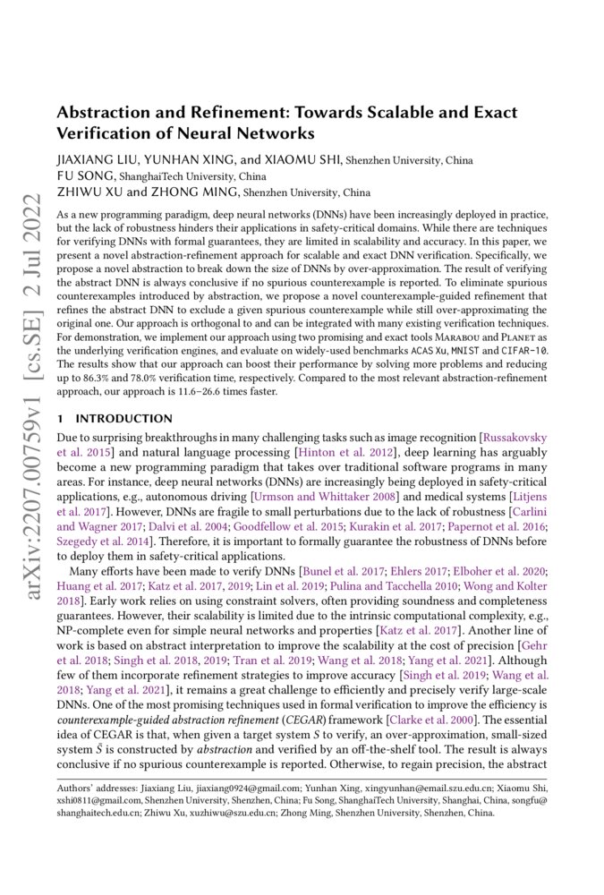 Abstraction And Refinement Towards Scalable And Exact Verification Of Neural Networks Deepai