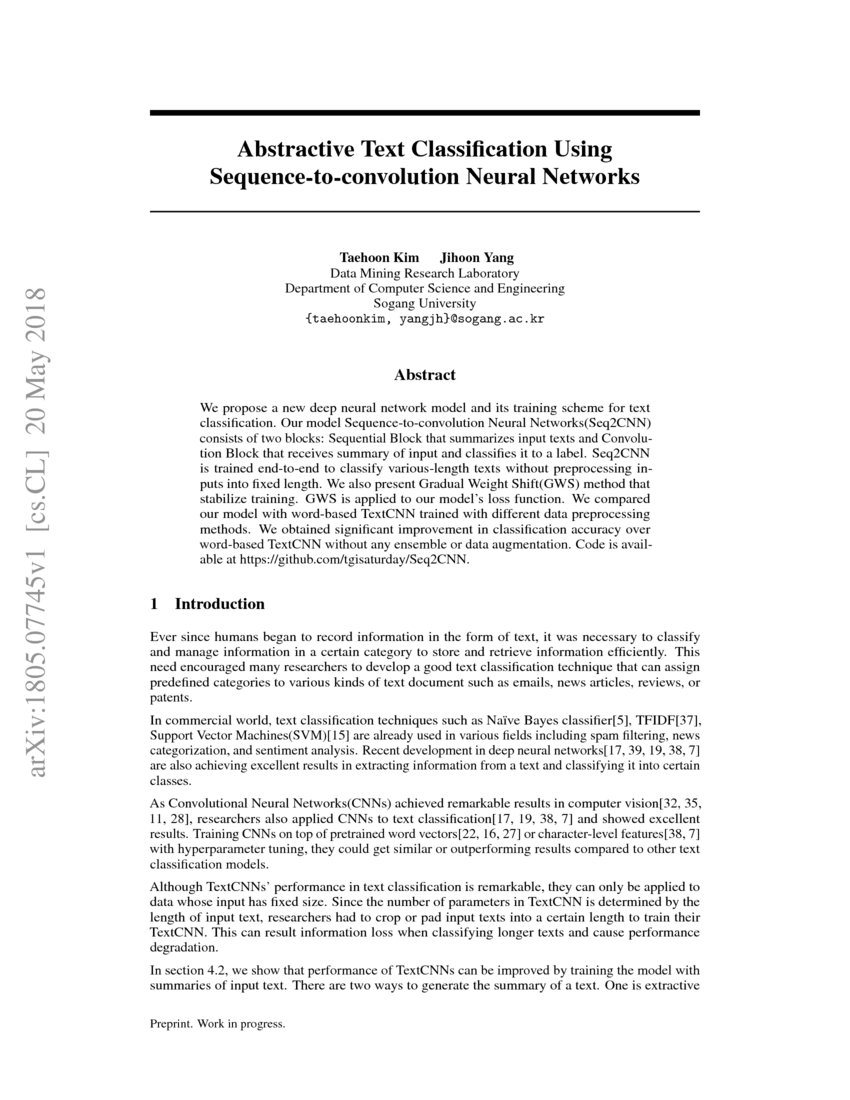 Abstractive Text Classification Using Sequence To Convolution Neural Networks Deepai 8081