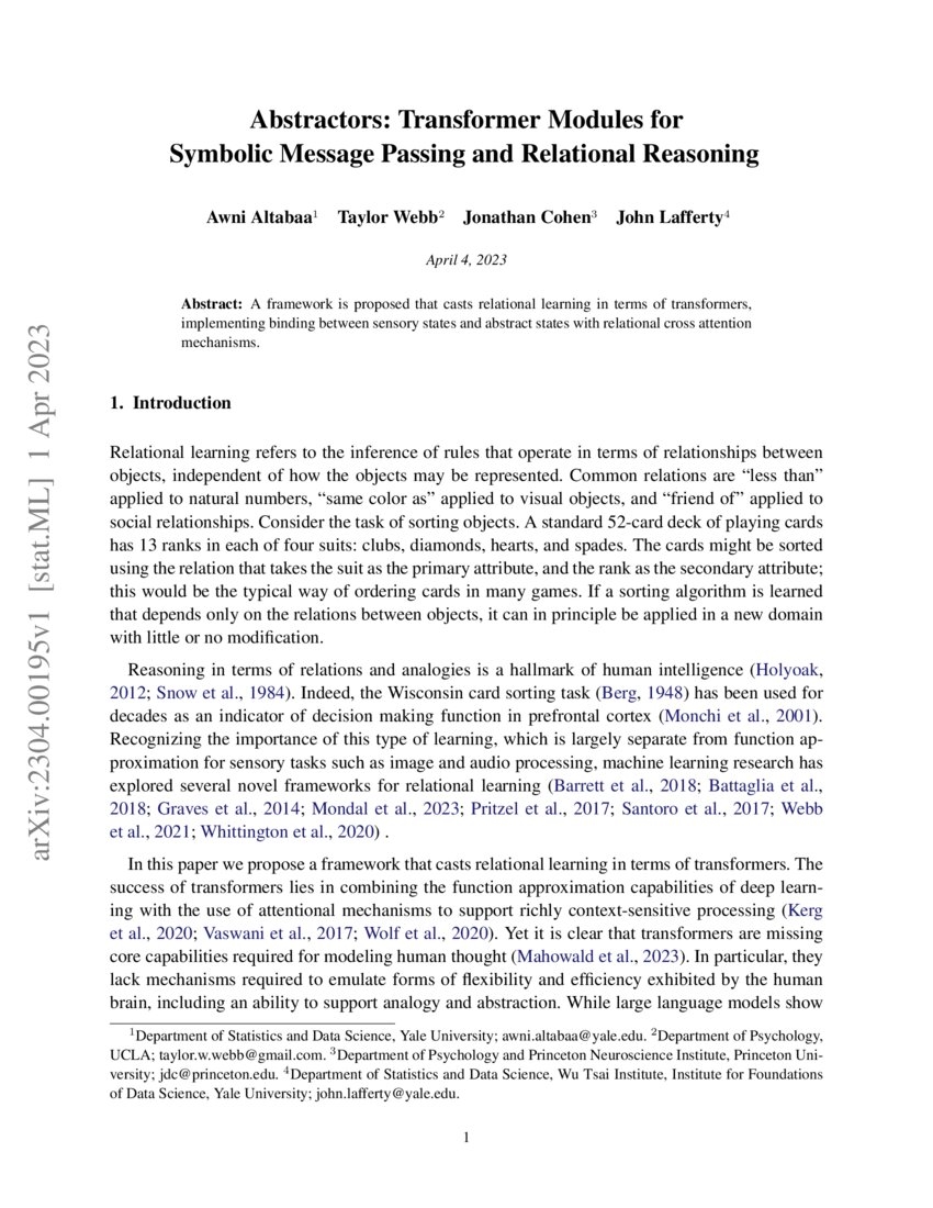 Abstractors Transformer Modules For Symbolic Message Passing And Relational Reasoning Deepai