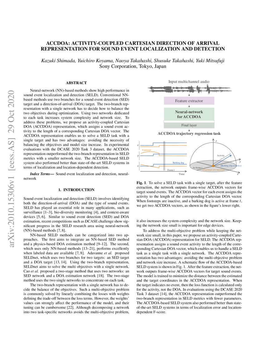 ACCDOA: Activity-Coupled Cartesian Direction of Arrival Representation ...