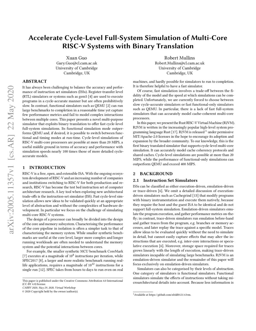 Accelerate Cycle-Level Full-System Simulation of Multi-Core RISC-V Systems with Binary ...
