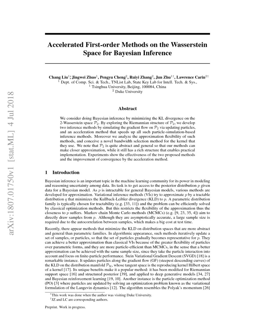 Accelerated First Order Methods On The Wasserstein Space For Bayesian