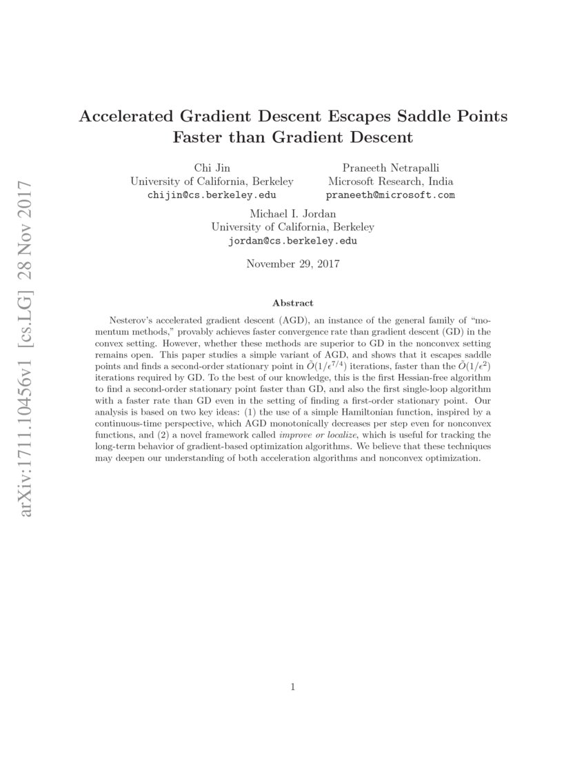 Accelerated Gradient Descent Escapes Saddle Points Faster than Gradient Descent | DeepAI