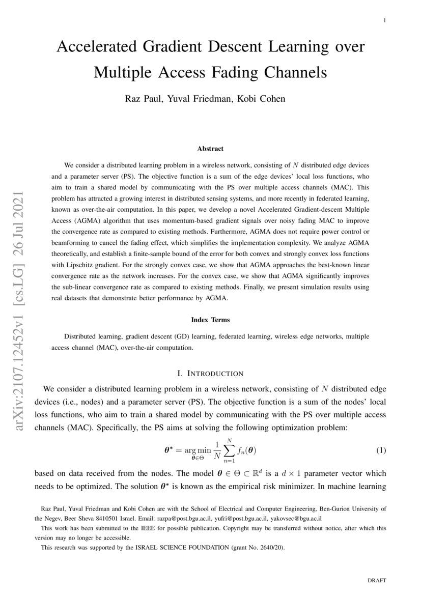 Accelerated Gradient Descent Learning over Multiple Access Fading Channels | DeepAI