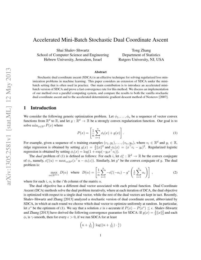 Accelerated Mini Batch Stochastic Dual Coordinate Ascent Deepai