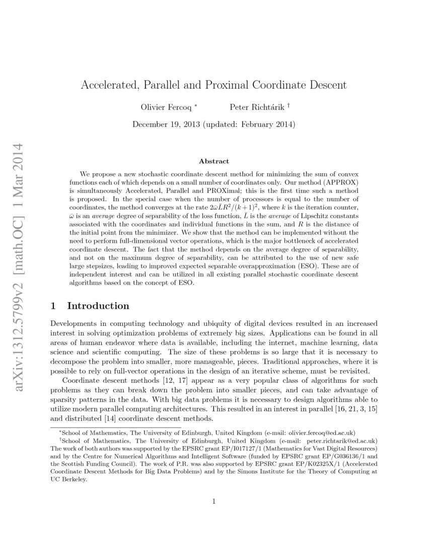 Accelerated Parallel And Proximal Coordinate Descent Deepai