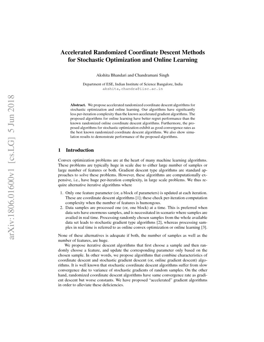 Accelerated Randomized Coordinate Descent Methods For Stochastic Optimization And Online