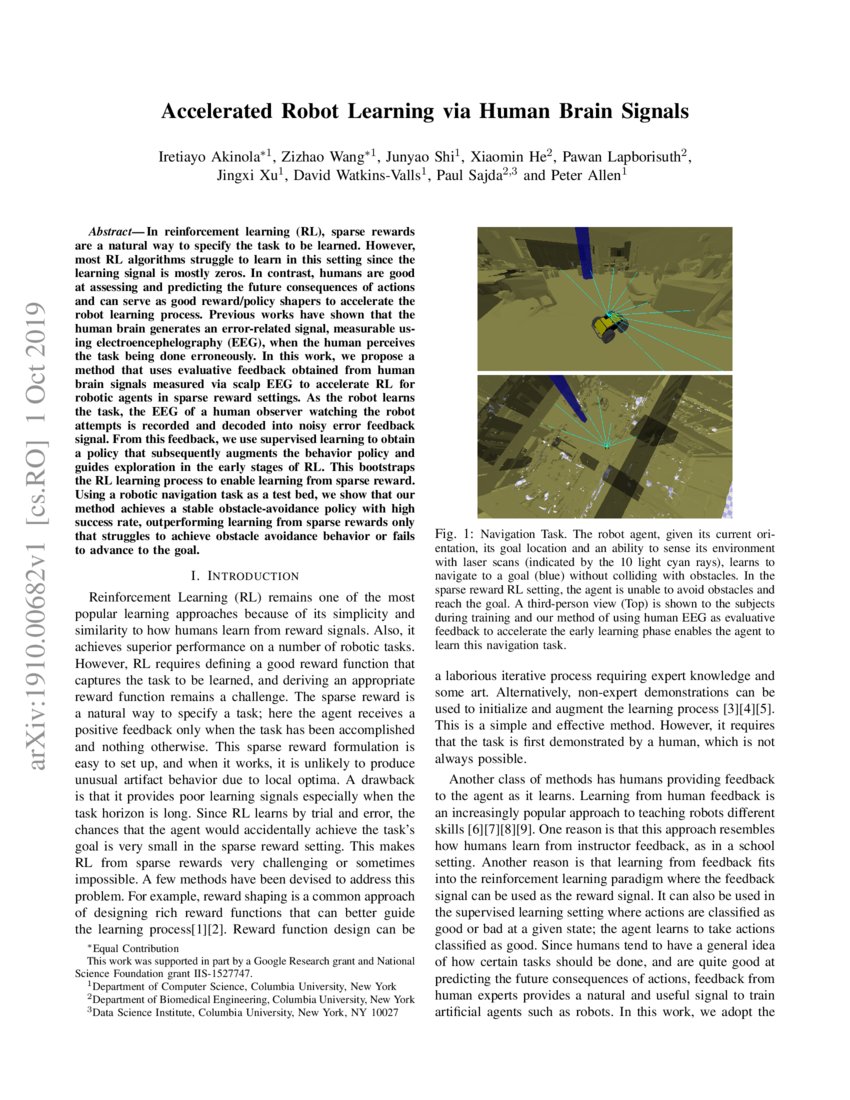Accelerated Robot Learning via Human Brain Signals | DeepAI