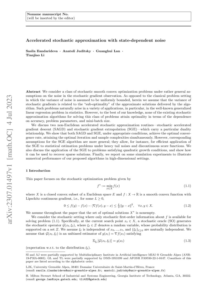Accelerated Stochastic Approximation With State Dependent Noise Deepai