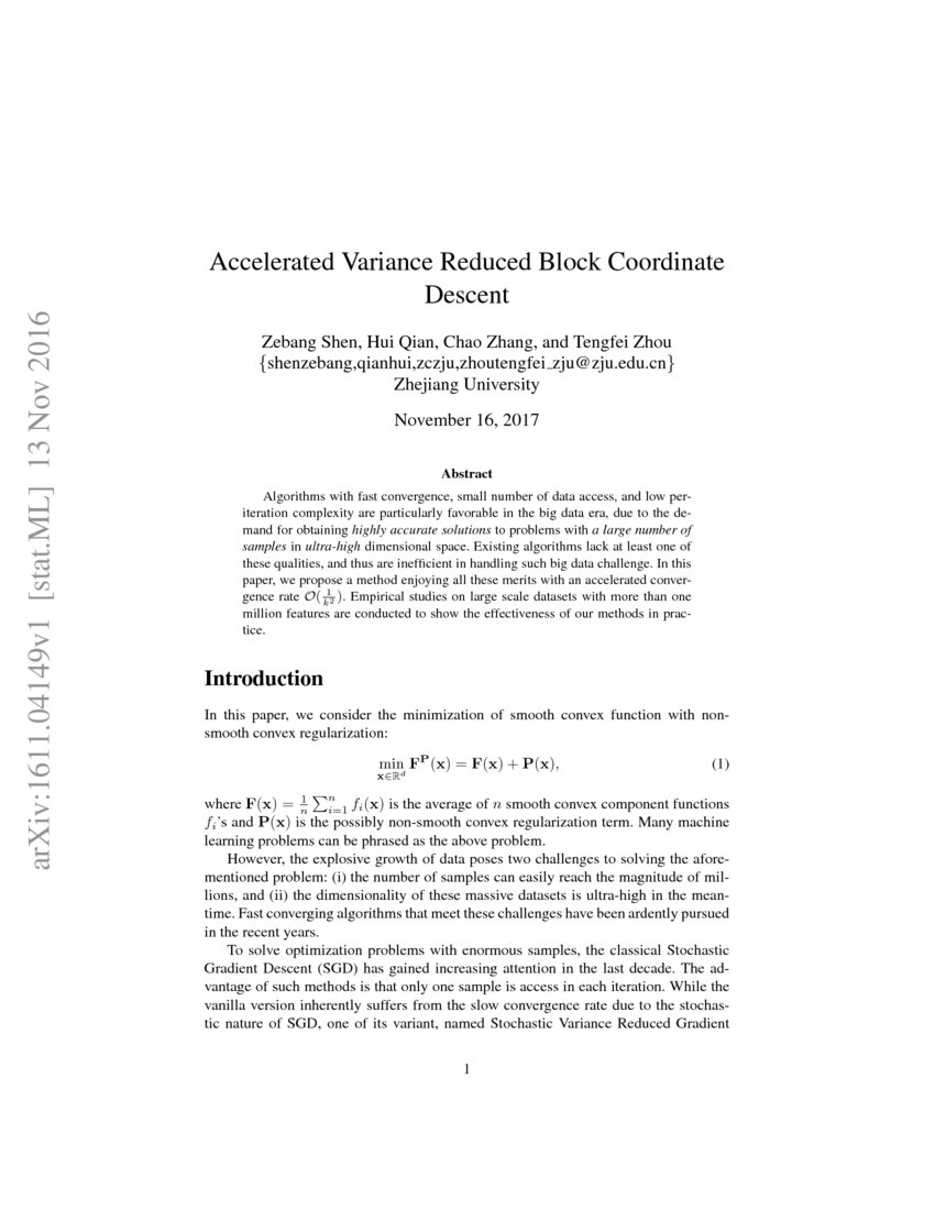 Accelerated Variance Reduced Block Coordinate Descent Deepai 