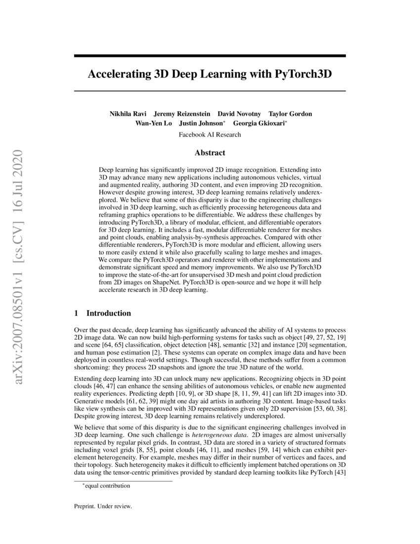 Accelerating 3d Deep Learning With Pytorch3d Deepai
