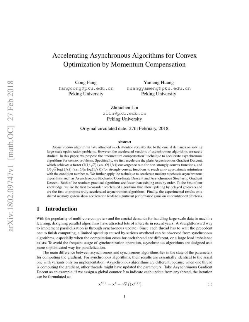 Accelerating Asynchronous Algorithms For Convex Optimization By Momentum Compensation Deepai