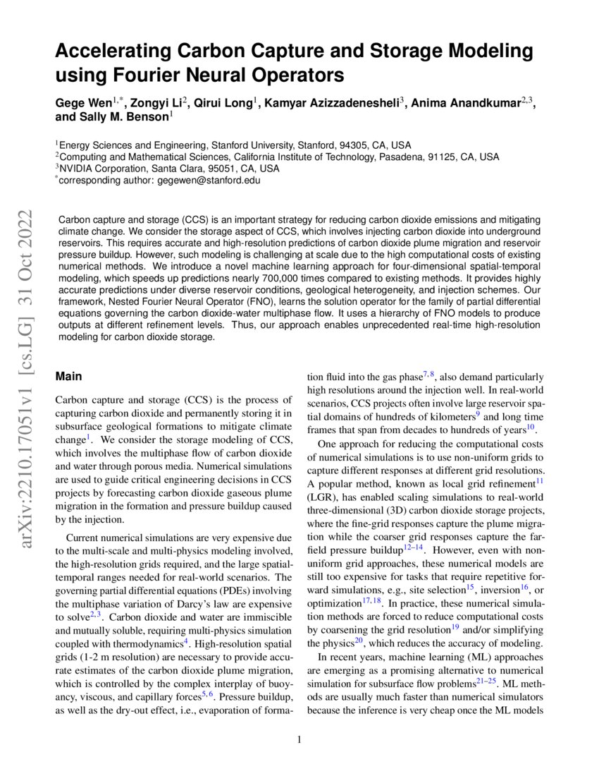 Accelerating Carbon Capture And Storage Modeling Using Fourier Neural Operators Deepai 9968