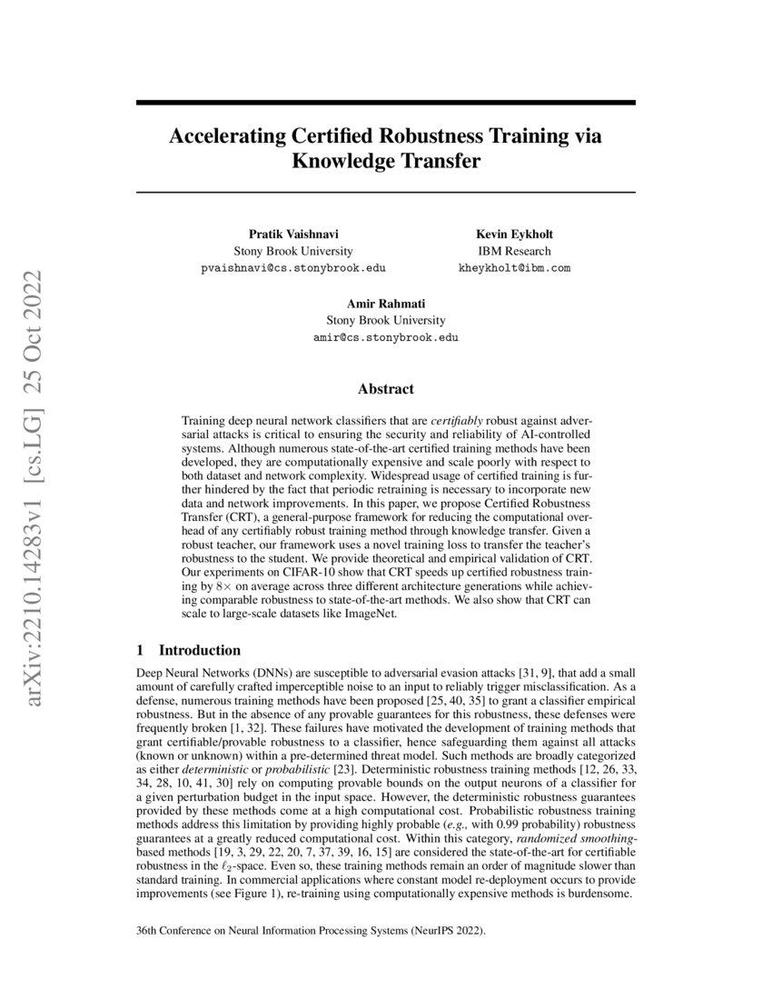 Accelerating Certified Robustness Training via Knowledge Transfer | DeepAI