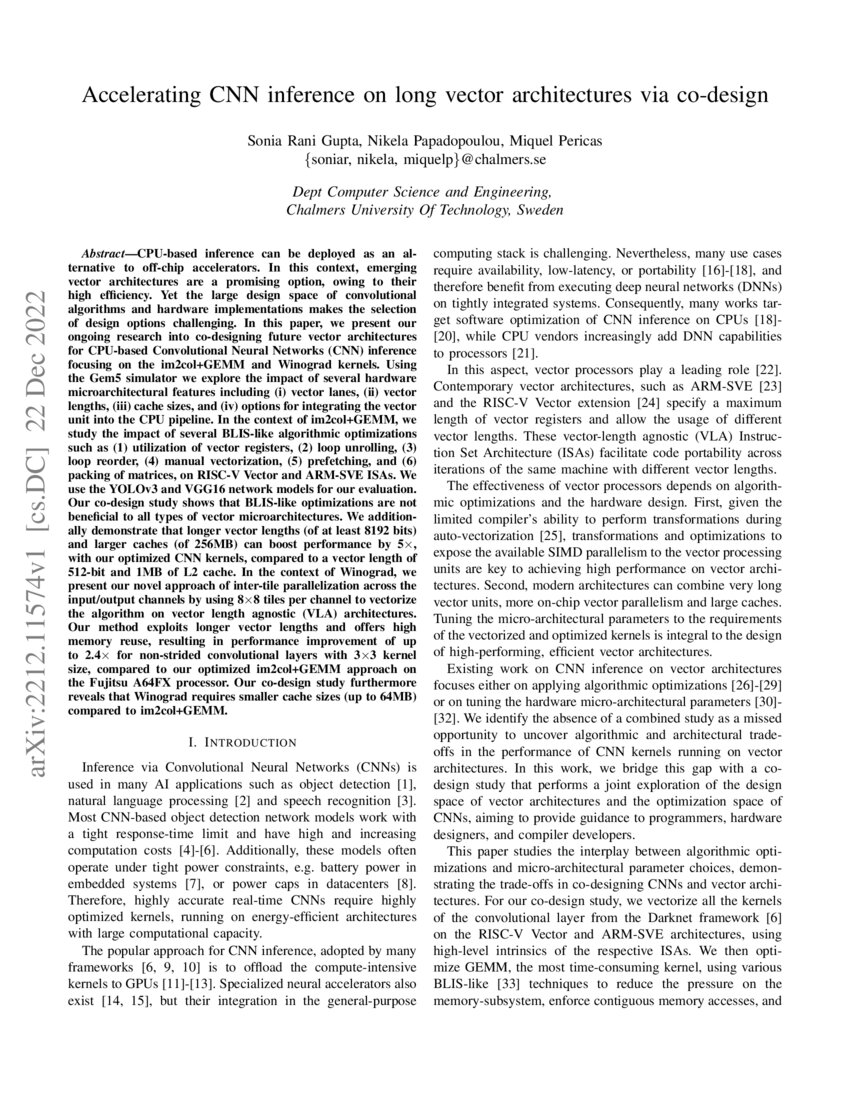 Accelerating Cnn Inference On Long Vector Architectures Via Co Design Deepai