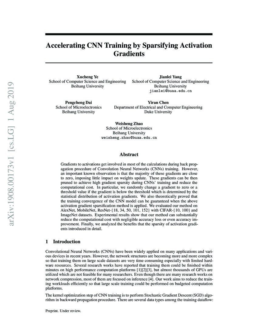 Accelerating CNN Training by Sparsifying Activation Gradients | DeepAI