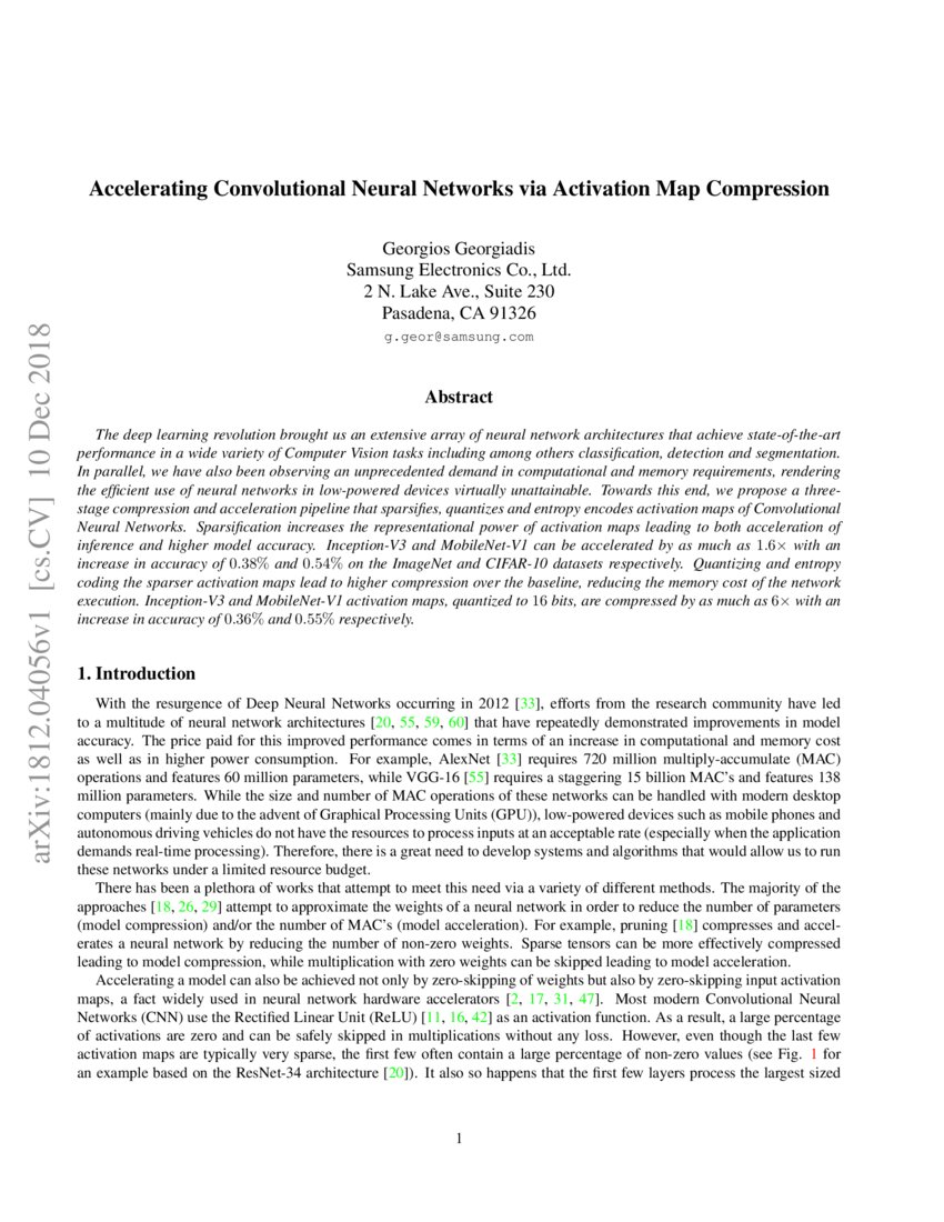 Accelerating Convolutional Neural Networks Via Activation Map Compression Deepai