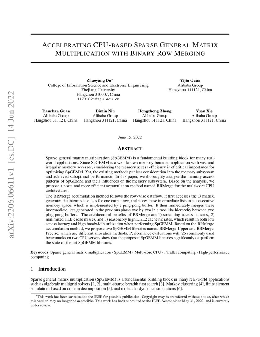 Accelerating CPU-Based Sparse General Matrix Multiplication With Binary ... Accelerating CPU-Based Sparse General Matrix Multiplication With Binary ...