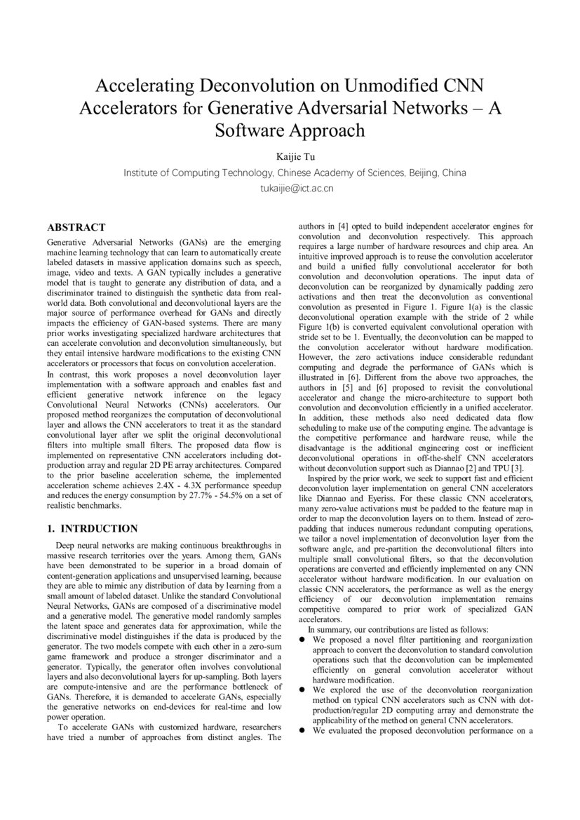 Accelerating Deconvolution On Unmodified Cnn Accelerators For Generative Adversarial Networks