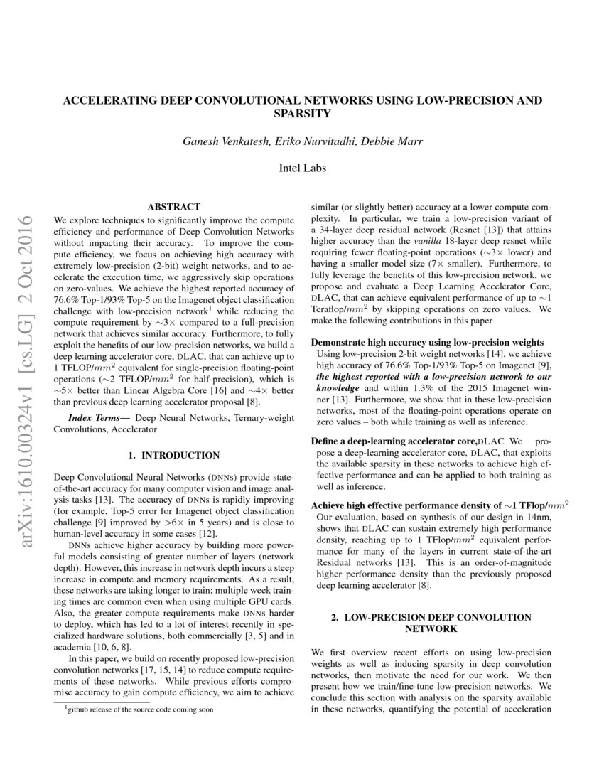 Accelerating Deep Convolutional Networks using low-precision and sparsity | DeepAI