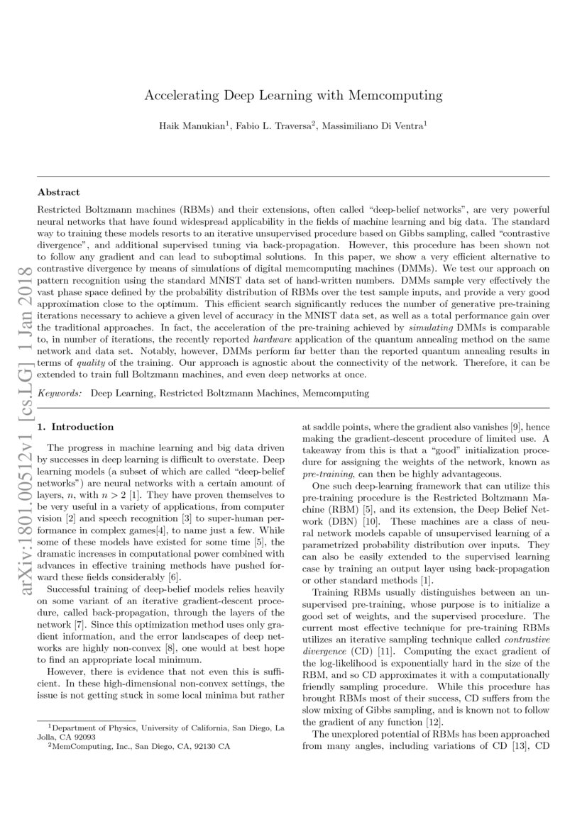 Accelerating Deep Learning with Memcomputing | DeepAI