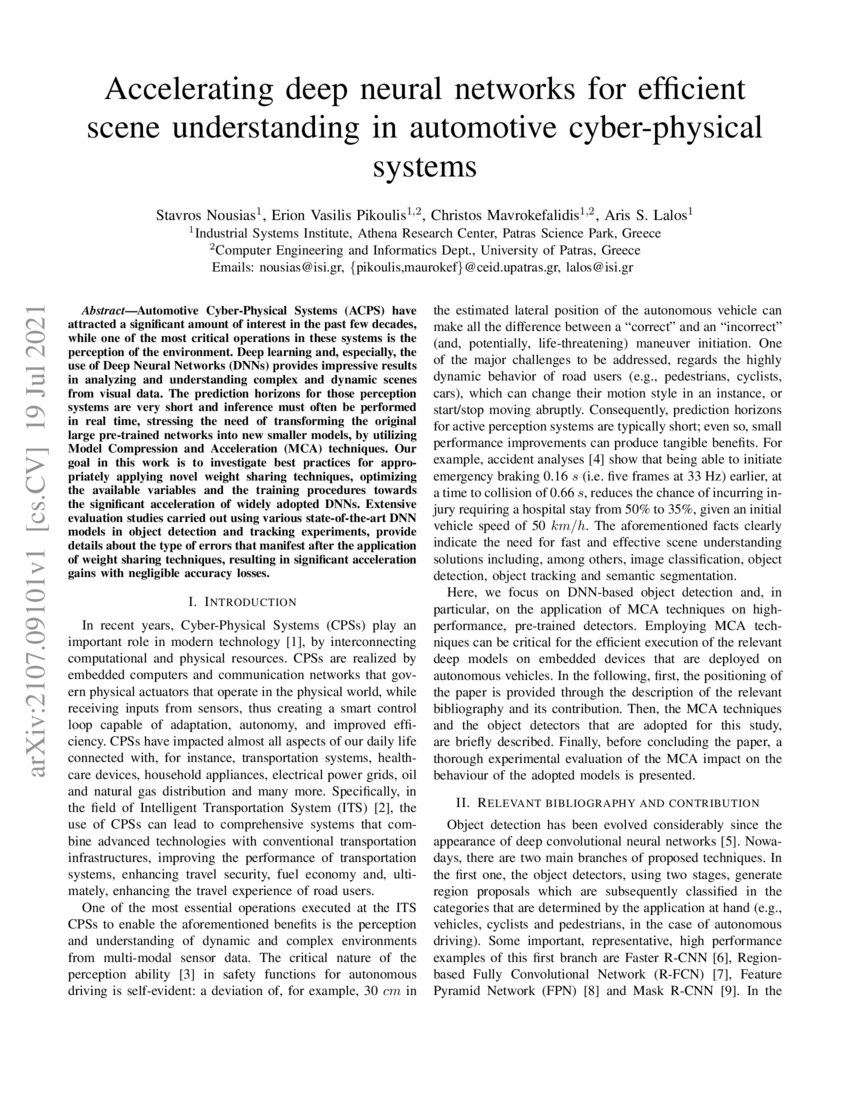Accelerating Deep Neural Networks For Efficient Scene Understanding In Automotive Cyber Physical