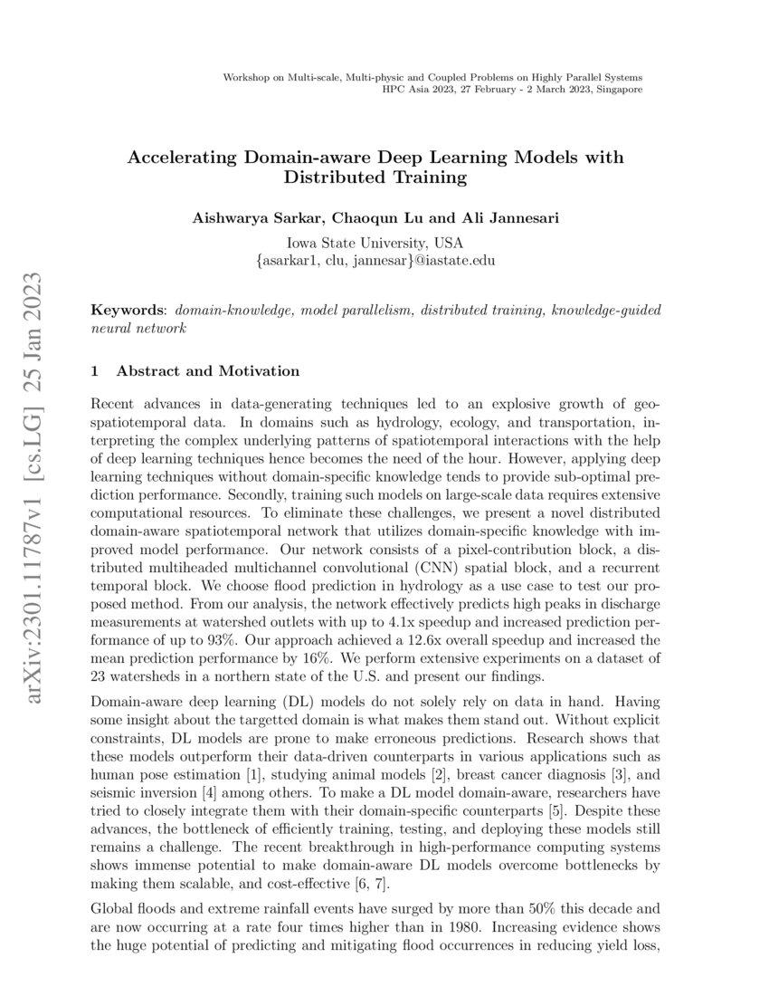 Accelerating Domain Aware Deep Learning Models With Distributed Training Deepai