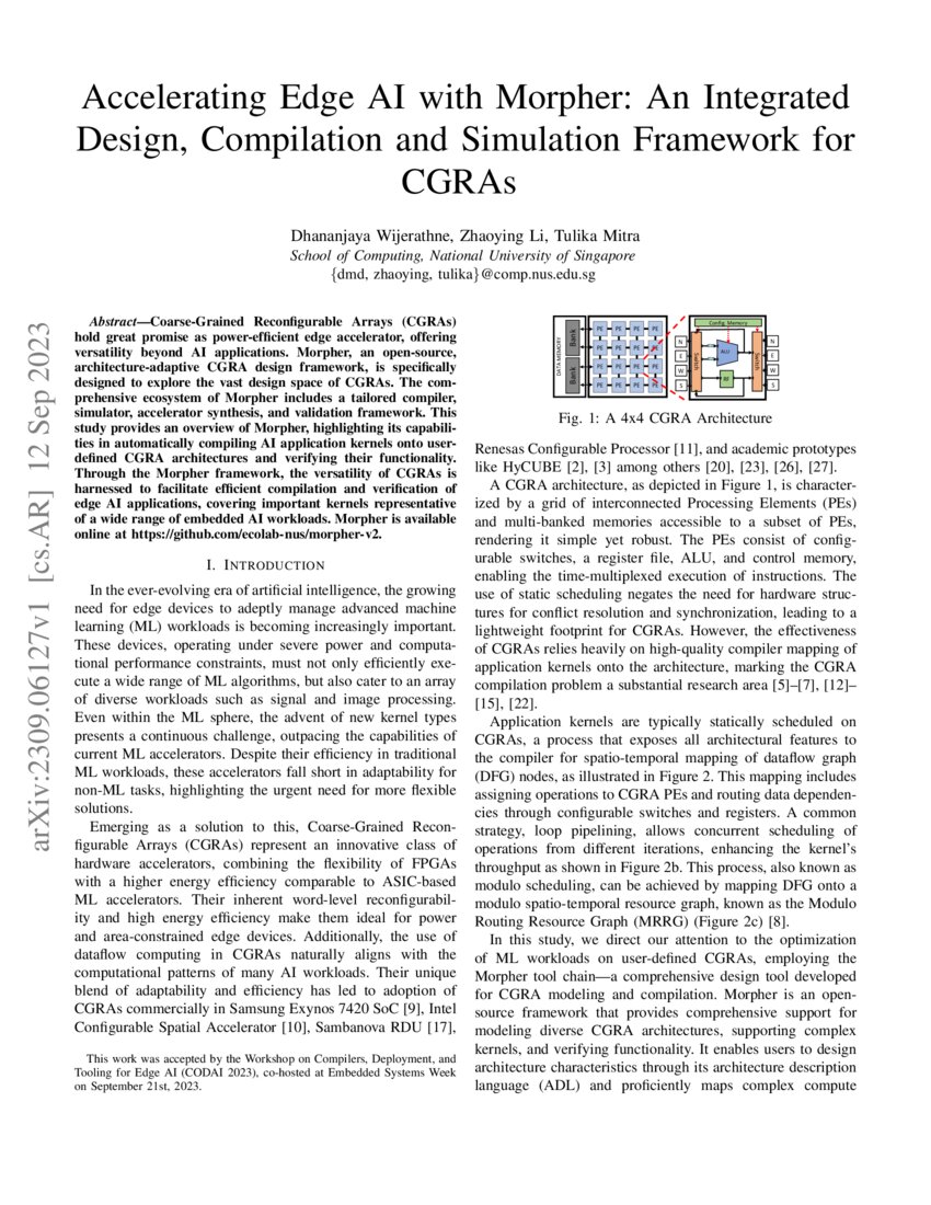 Accelerating Edge AI with Morpher: An Integrated Design, Compilation and Simulation Framework ...