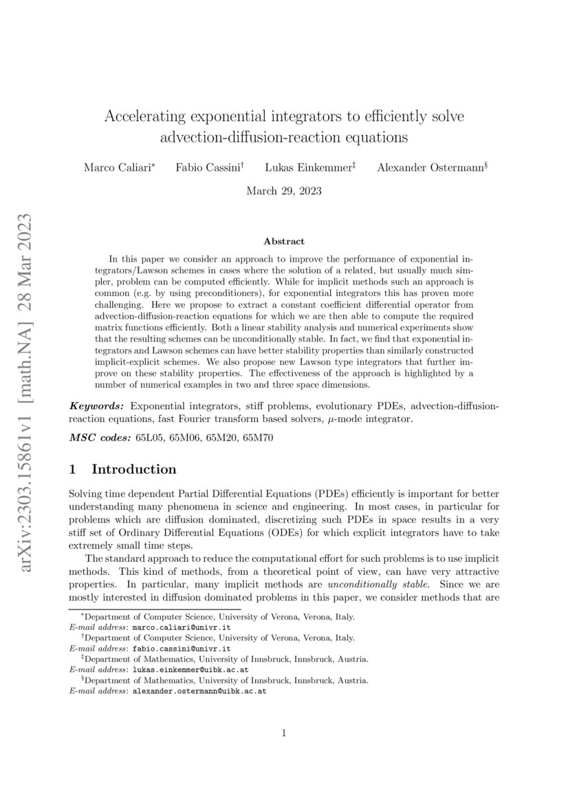 Accelerating exponential integrators to efficiently solve advection ... Accelerating exponential integrators to efficiently solve advection ...