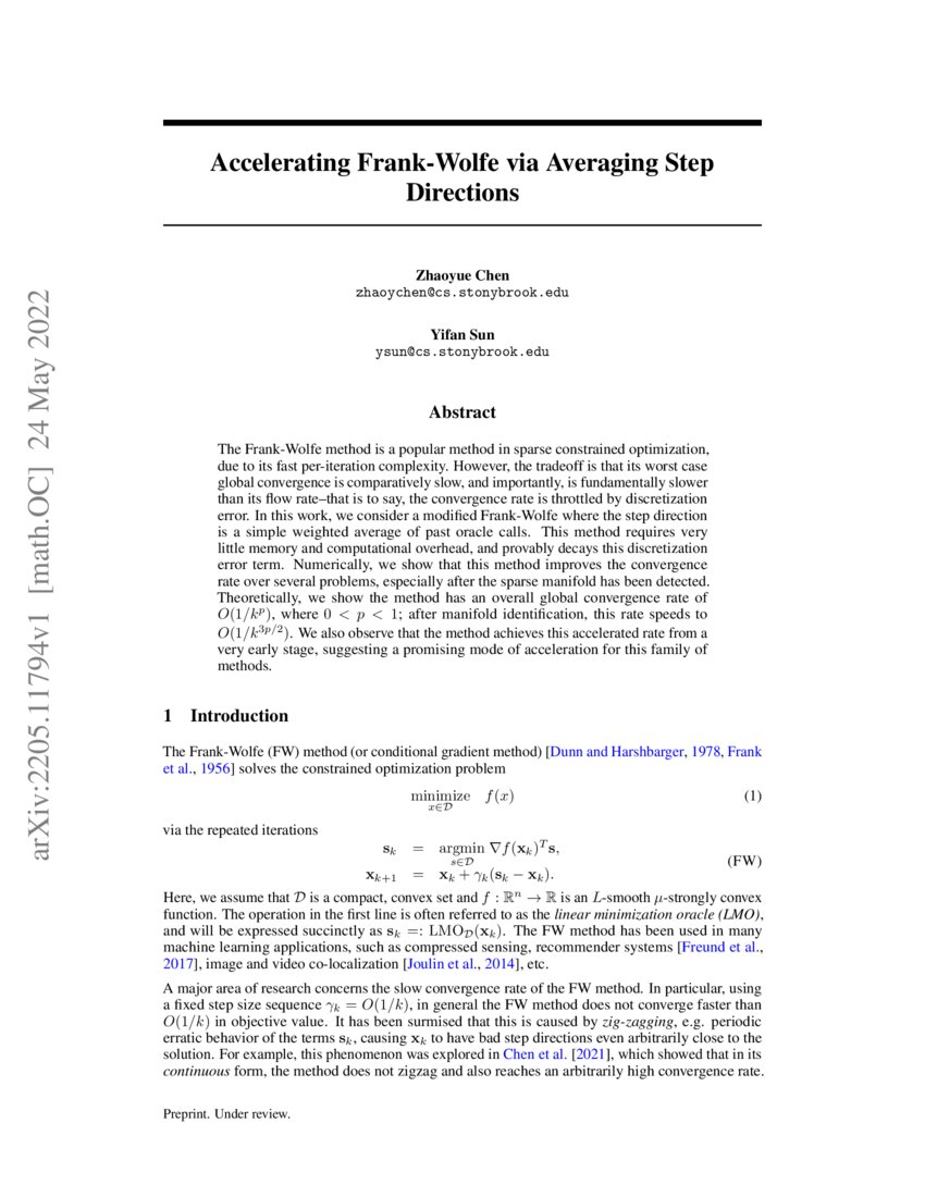 Accelerating Frank Wolfe Via Averaging Step Directions Deepai