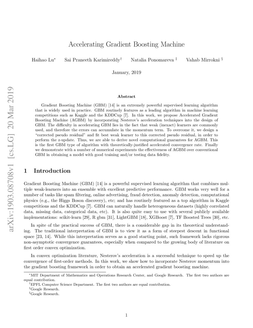 Accelerating Gradient Boosting Machine | DeepAI