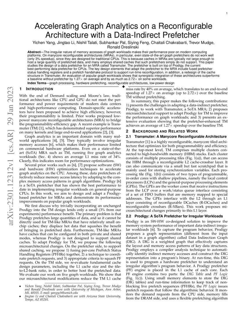Accelerating Graph Analytics On A Reconfigurable Architecture With A