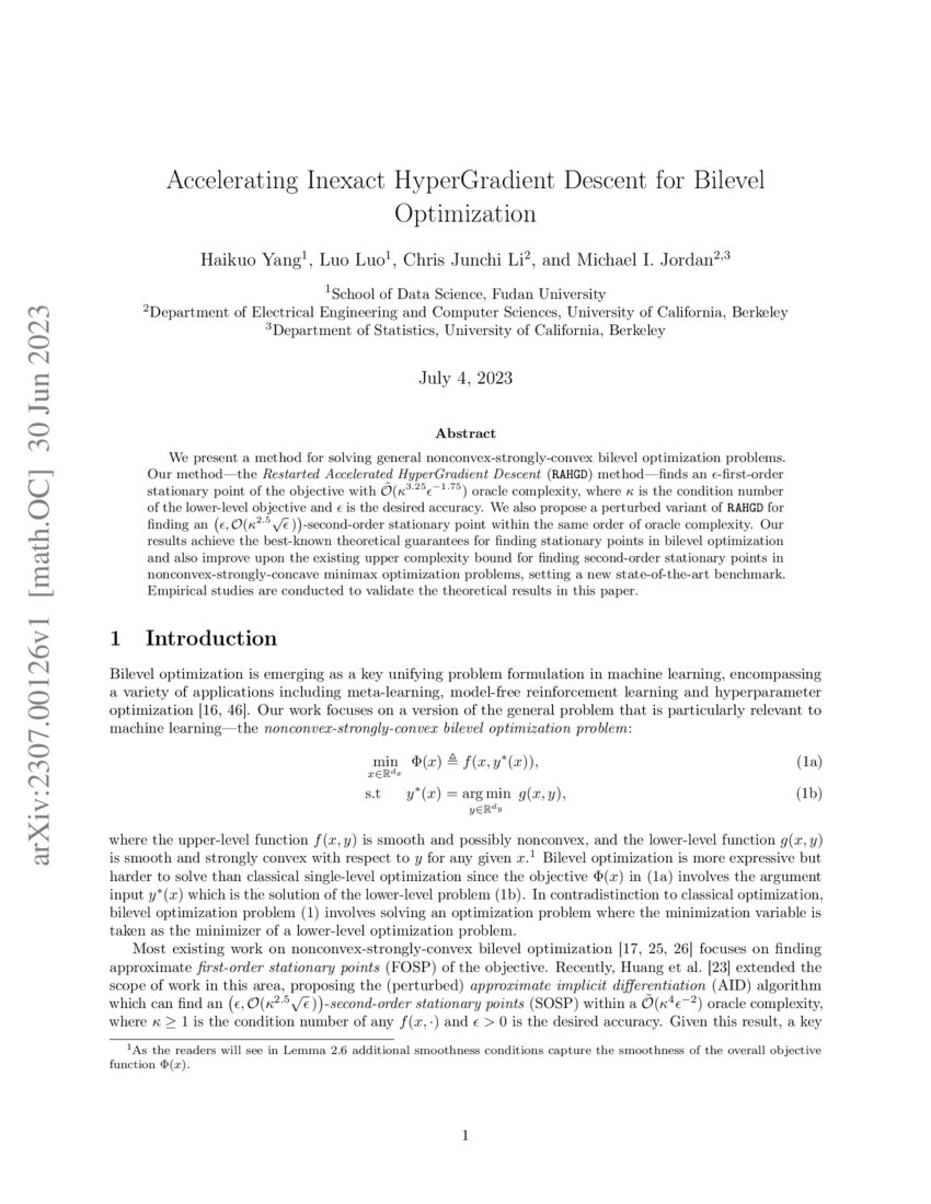 Accelerating Inexact Hypergradient Descent For Bilevel Optimization